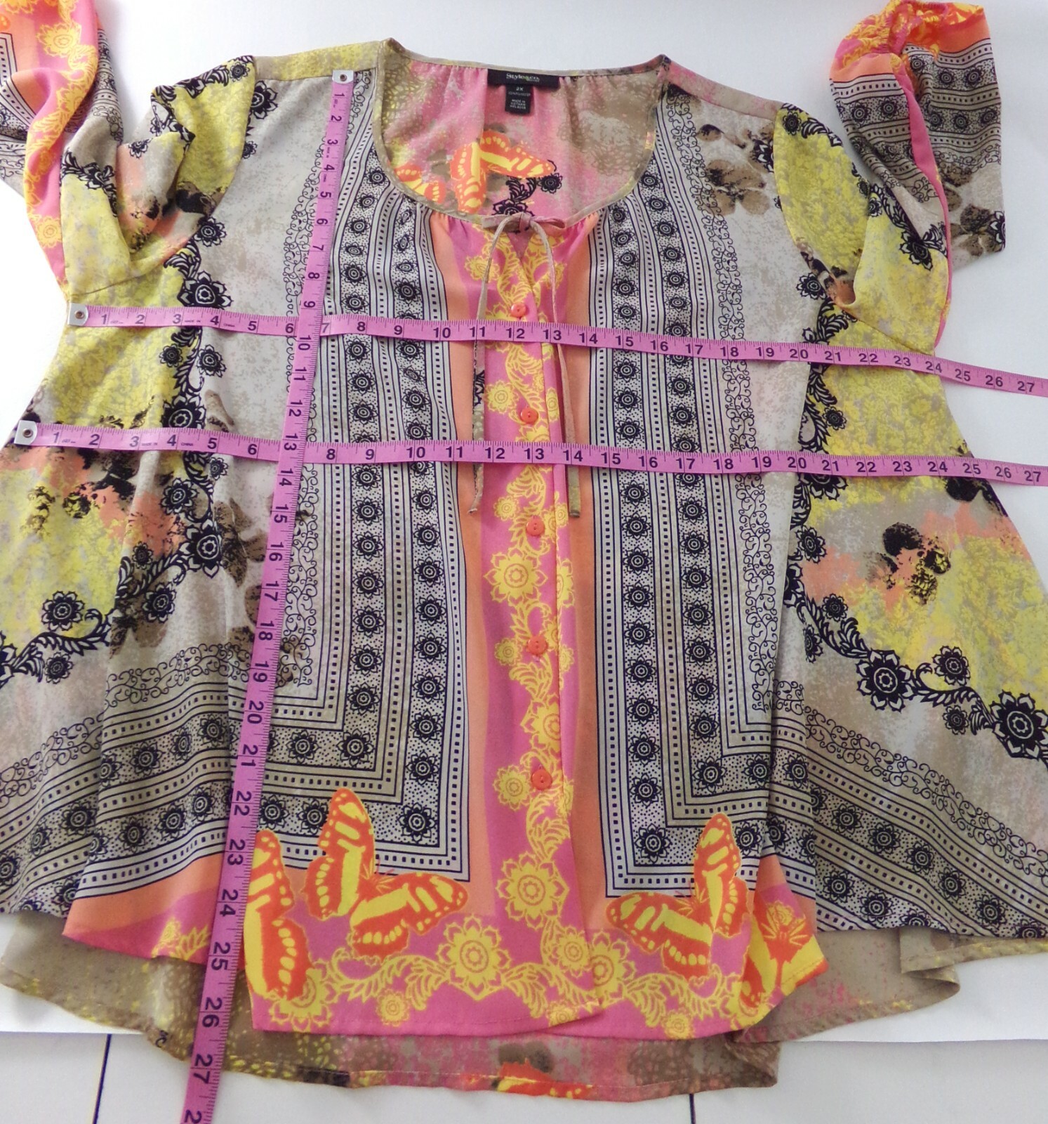 Style & Co Womens Floral Boho Top SIZE 2X Pink Orange Bohemian ...