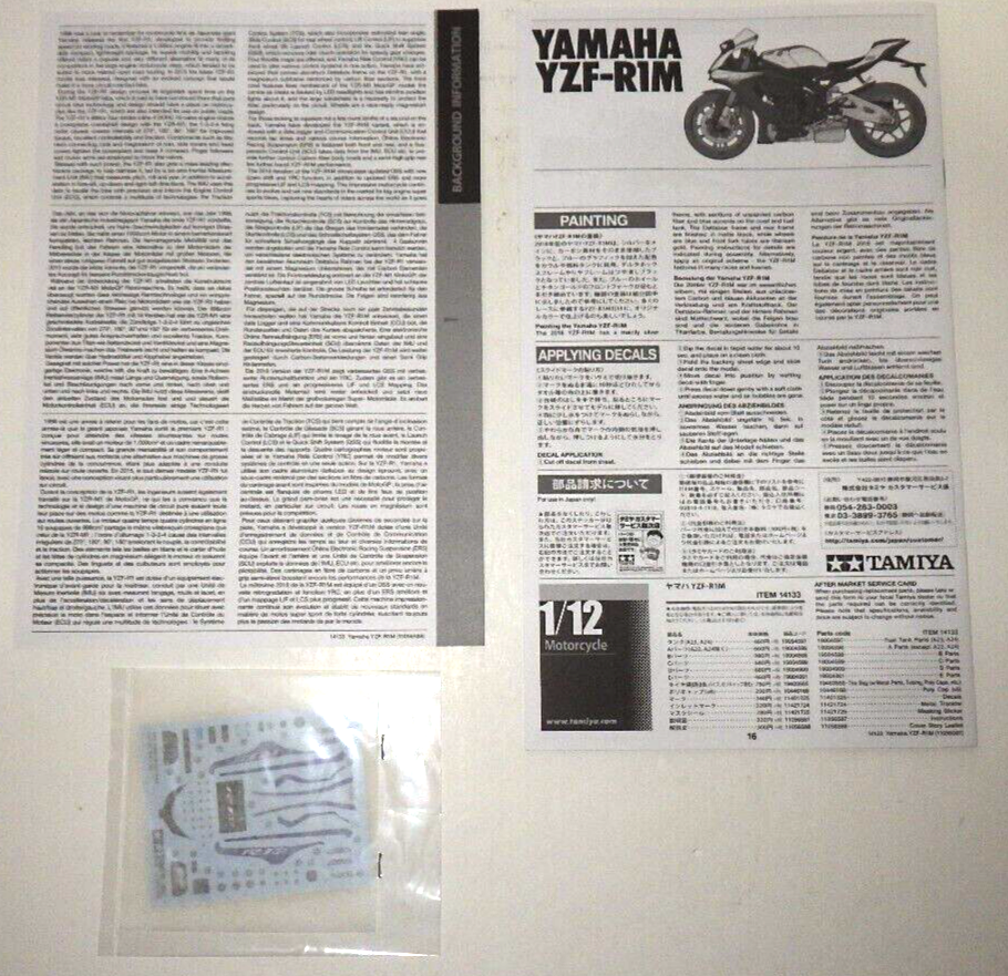 Tamiya 1/12 Scale Yamaha YZF-R1M motorcycle No.133 Model Kit from Japan ...