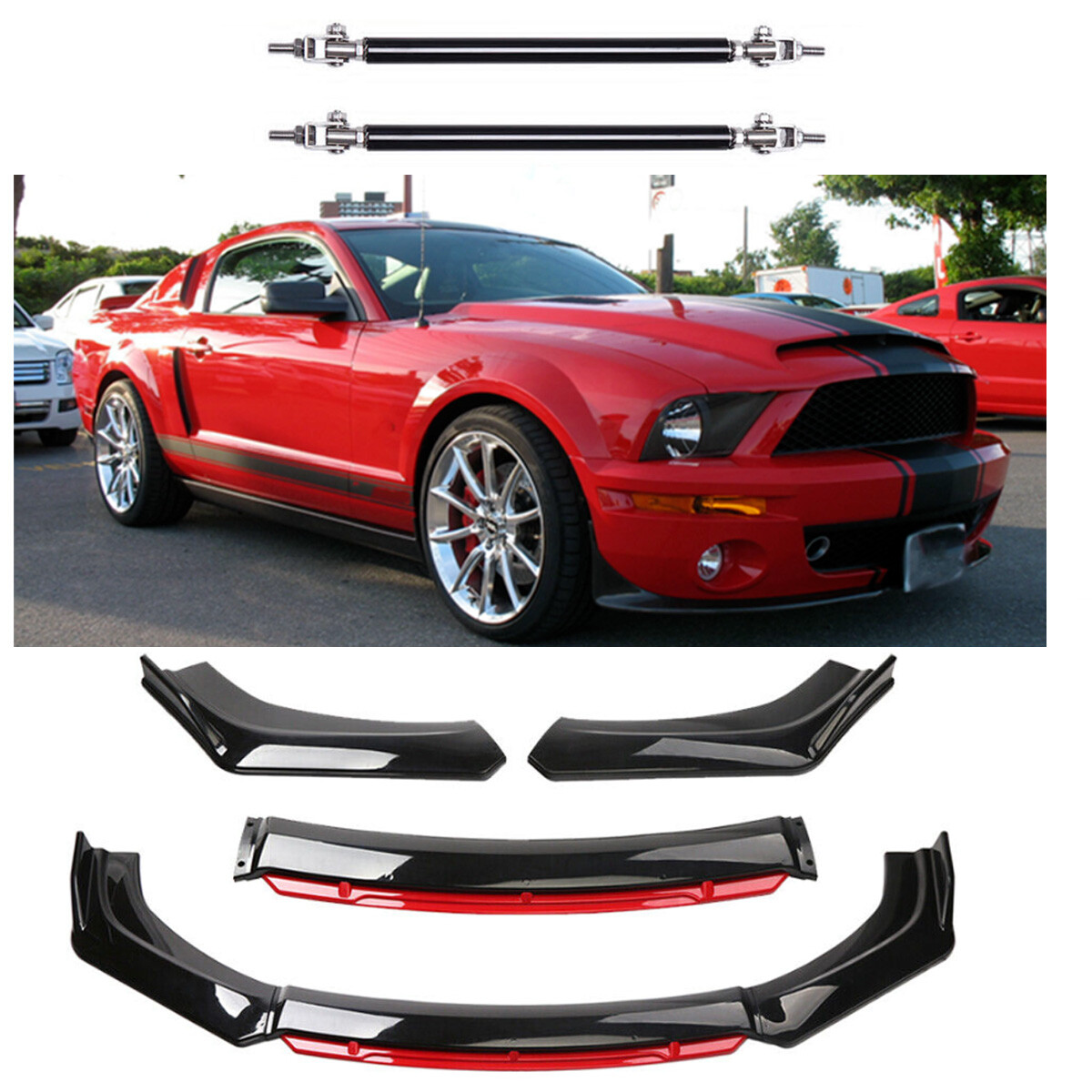 For Ford Mustang Front Bumper Lip Splitter Spoiler Strut Rod Body Kit ...