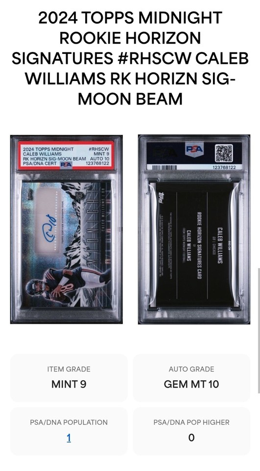 2024 Topps Midnight Rookie Auto Caleb Williams Moon Beam PSA 9 AUTO 10 ...