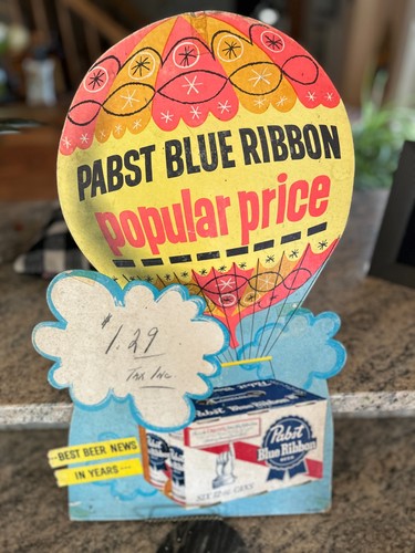 Pabst Blue Ribbon Die Cut Cardboard sign with a balloon carrying 6 Pack ...