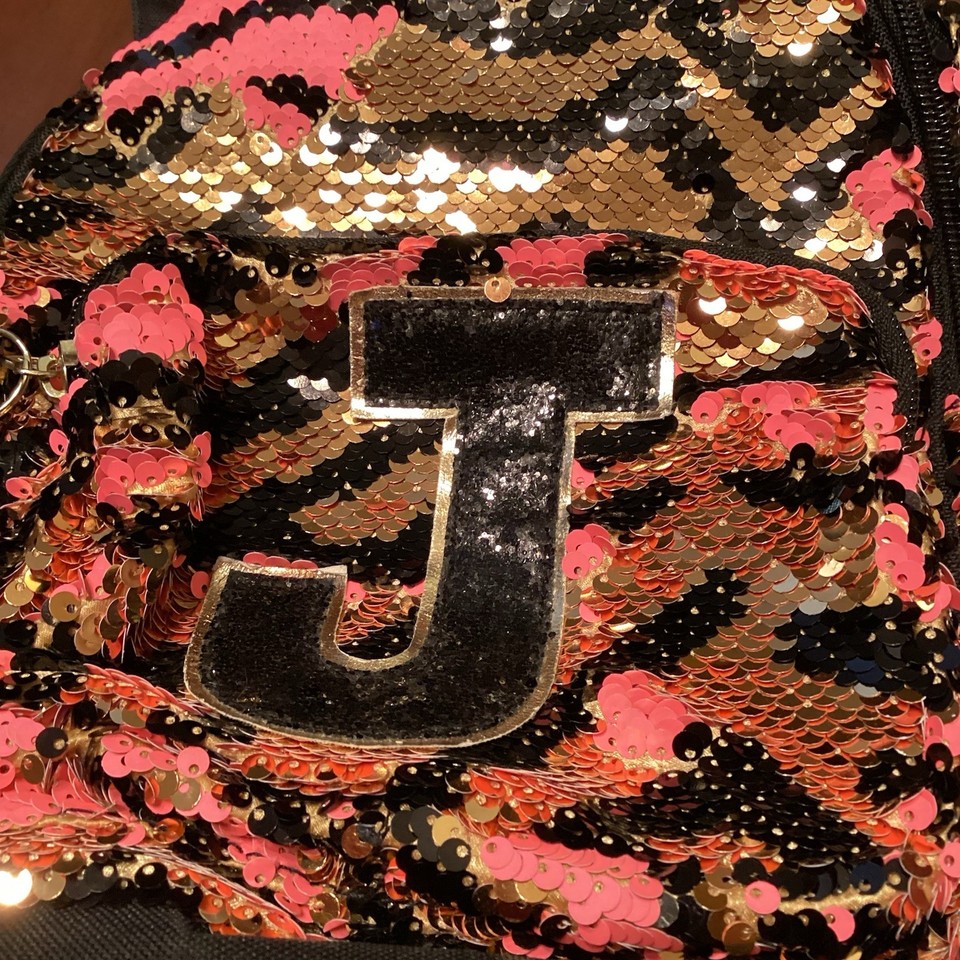 Justice Mini Pink/Black/Gold Sequin Girls Purse Backpack | eBay
