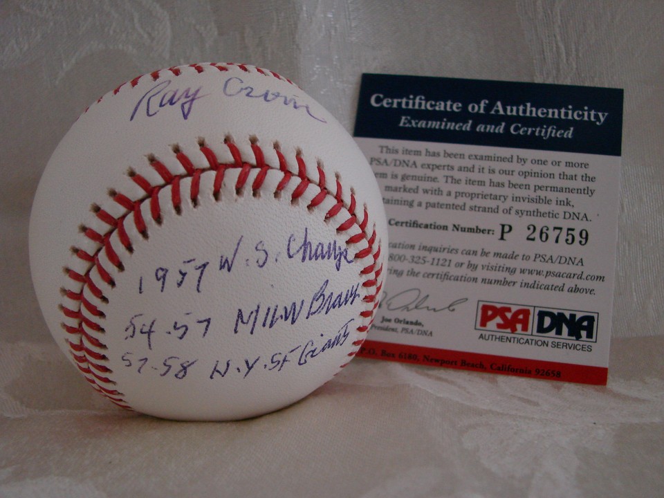RAY CRONE PSA/DNA AUTOGRAPH SIGNED BASEBALL BRAVES 1957 WS CHAMPS | eBay