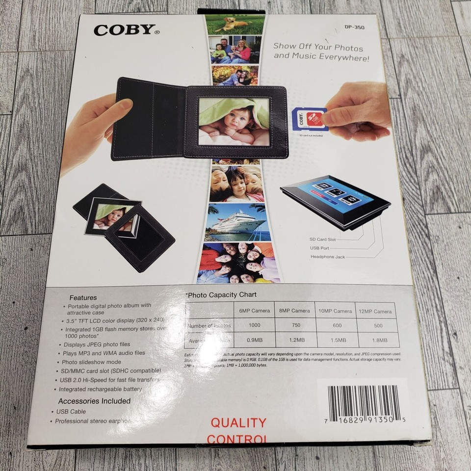 Coby 3.5" Digital Photo Album Frame DP-350 1GB Speakers - Plays MP3 ...