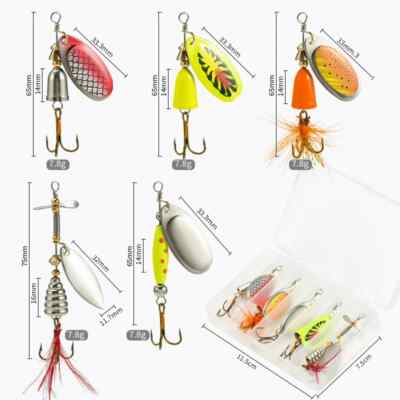 5-Piece Spinner Bait Fishing Lure Set - Long Cast Metal Spinners for ...