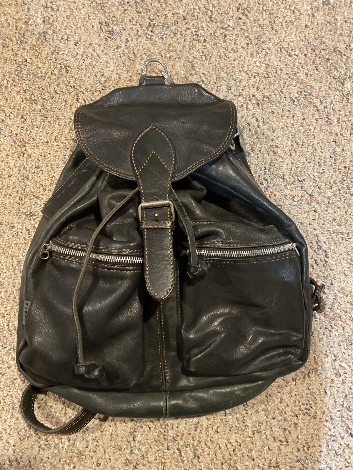 RUGBY NORTH AMERICA Genuine Vintage Leather Drawstring Rugged Backpack ...