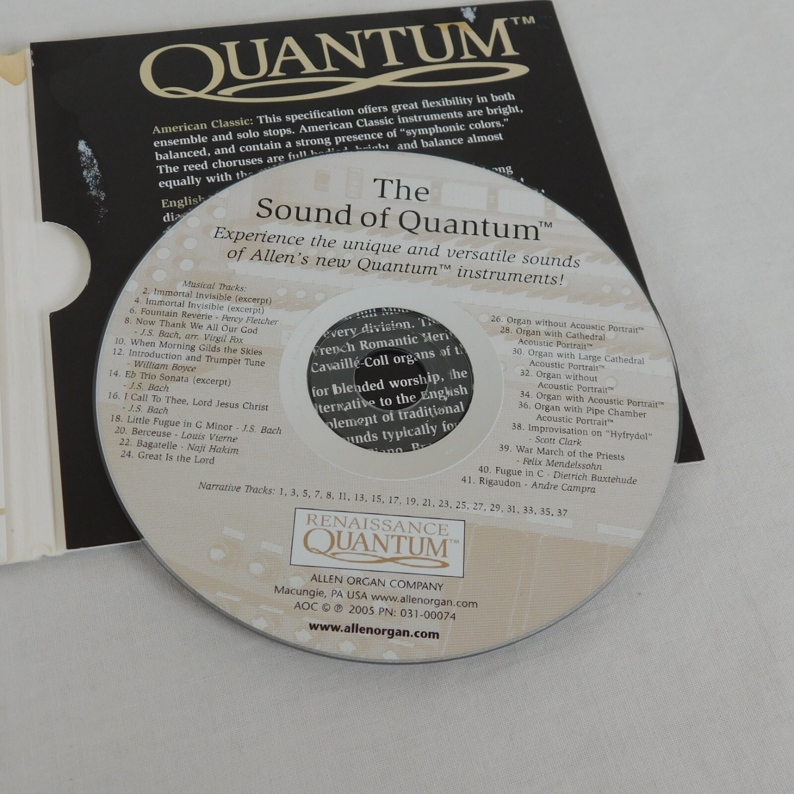 Allen Organs Sound of Quantum CD 2005 Sales Aid 41 Track Bach Vierne ...