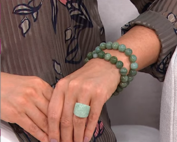 HSN Jade of Yesteryear Sterling Silver Green Jade Graduated Band Ring ...