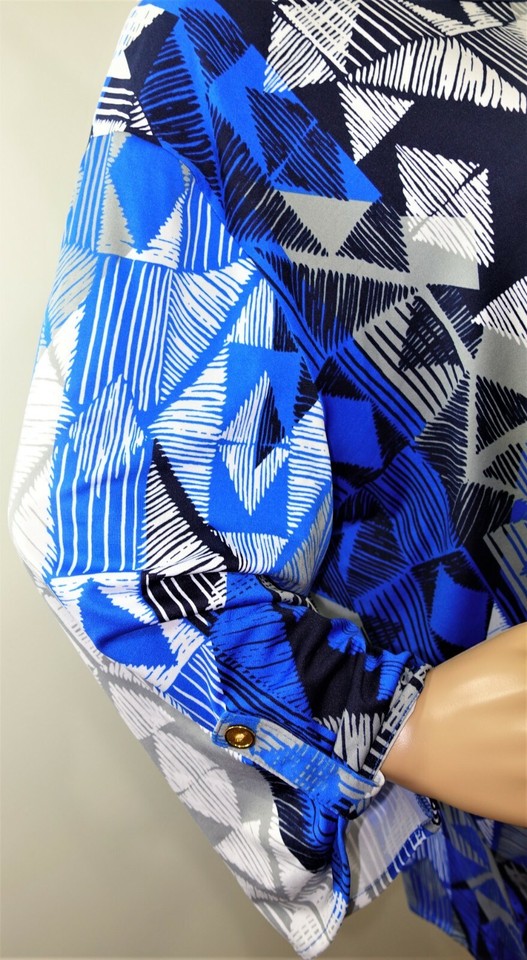 Links Women Plus 1x 2x 3x Blue Black White Tunic Top Blouse Shirt ...