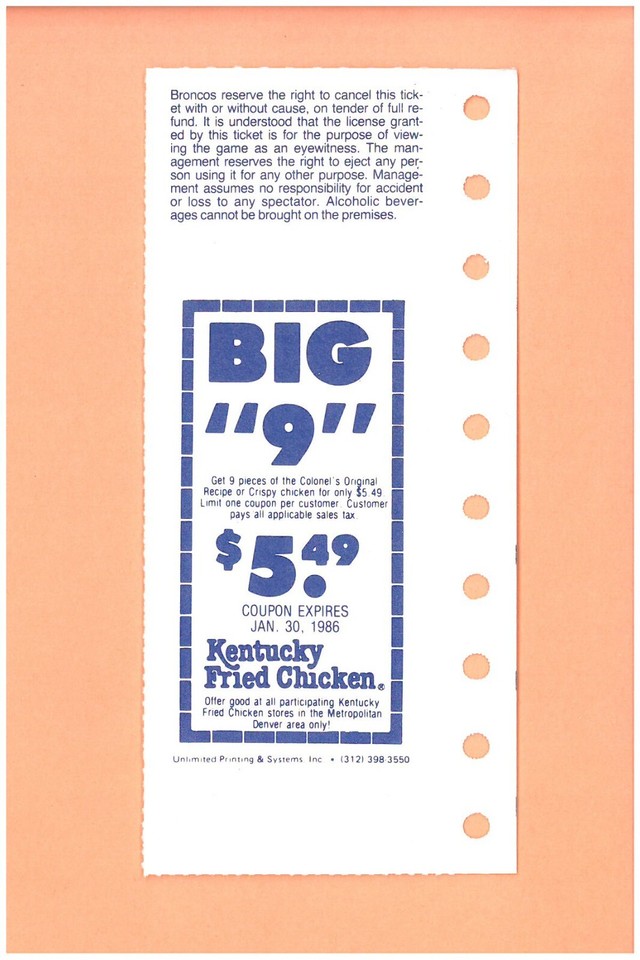 Indianapolis Colts at Denver Broncos 1985 ticket Johnny Unitas photo ...