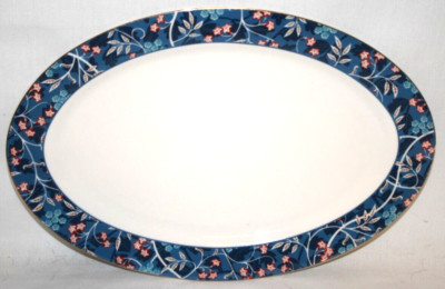 Grace Teaware Teal Blue Floral Fine Porcelain Oval Platter Serving ...