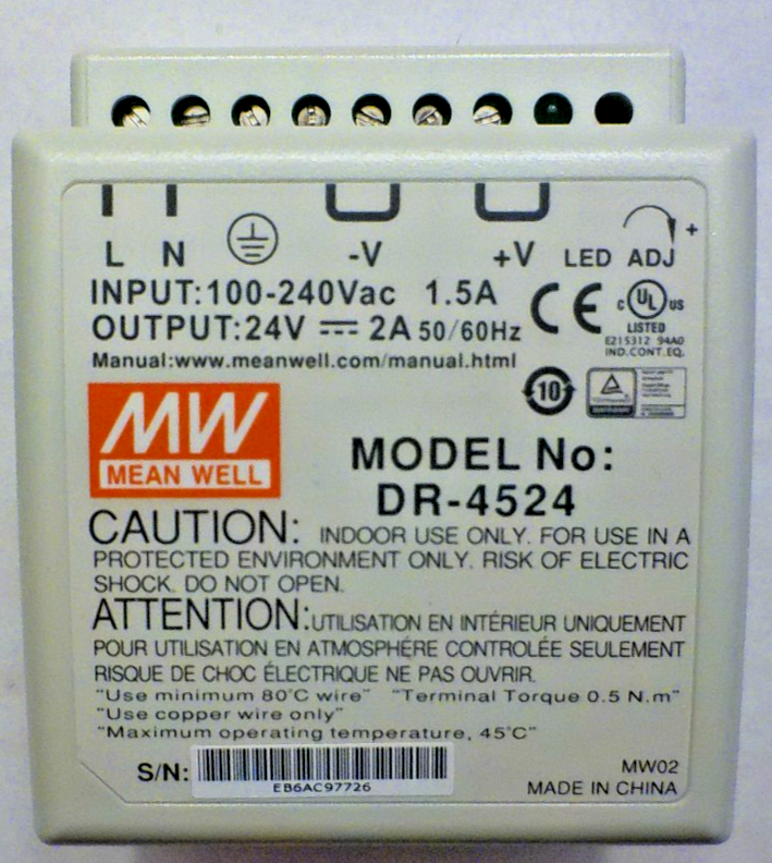 Mean Well DR-4524 Power Supply Input 100-240Vac Output 24Vdc 2A | eBay