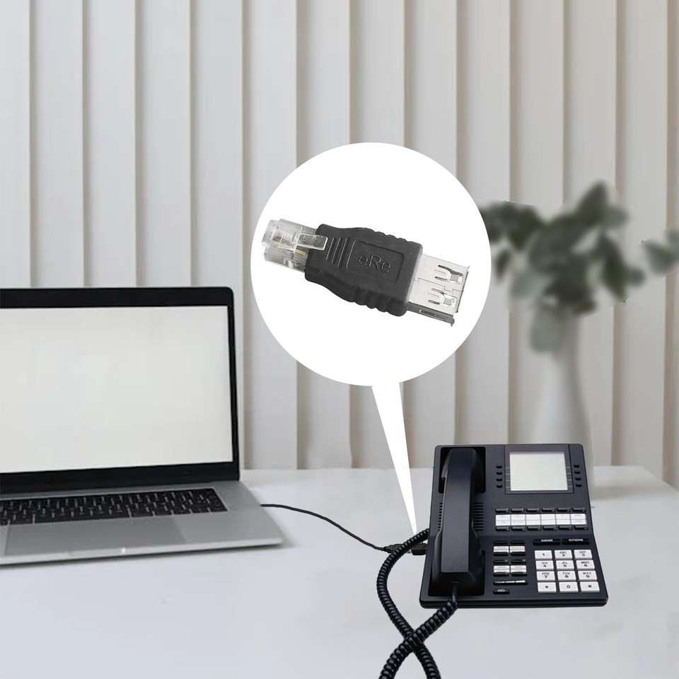 RJ11 to USB Telephone Line Adaptor 6P4C Male to USB Type-A Female Plug ...