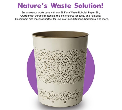 9 L NINE LITRE FLORA WASTE RUBBISH PAPER BIN OFFICE KITCHEN HOME ...