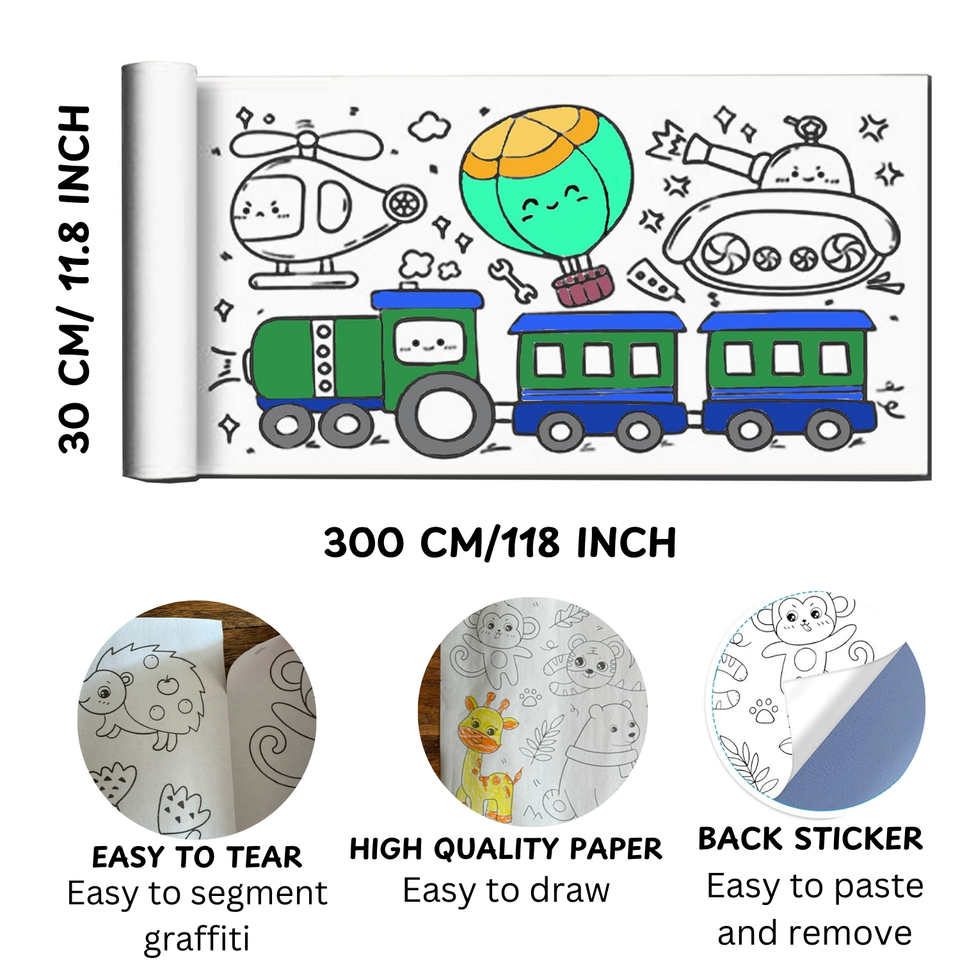 Coloring Paper Roll for Kids 118x11.8″ Sticky Drawing Paper Roll Out ...