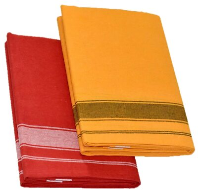 Men's Dhoti Cotton Plain Solid/Length 2 meter Pack of 2 Red & Yellow US ...