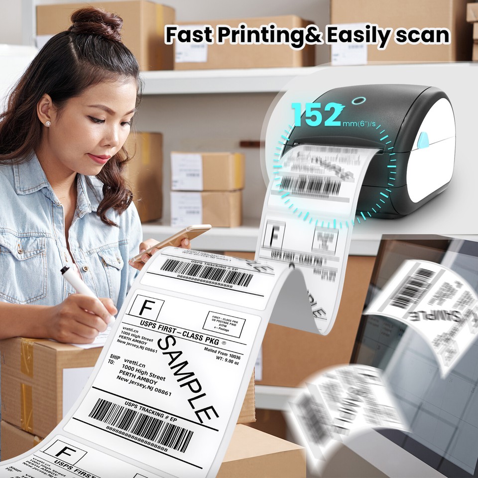 Wireless Bluetooth Thermal Shipping Label Printer 4x6 Label Printer For ...