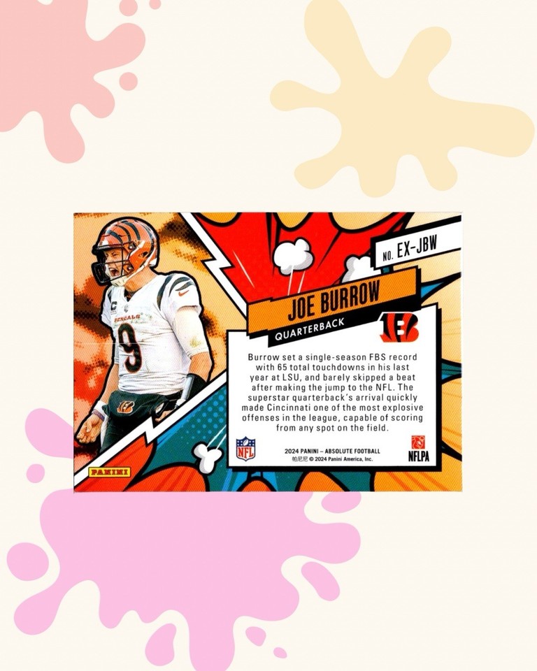 2024 Panini Absolute Joe Burrow Explosive Insert #EX-JBW – SSP Case Hit ...