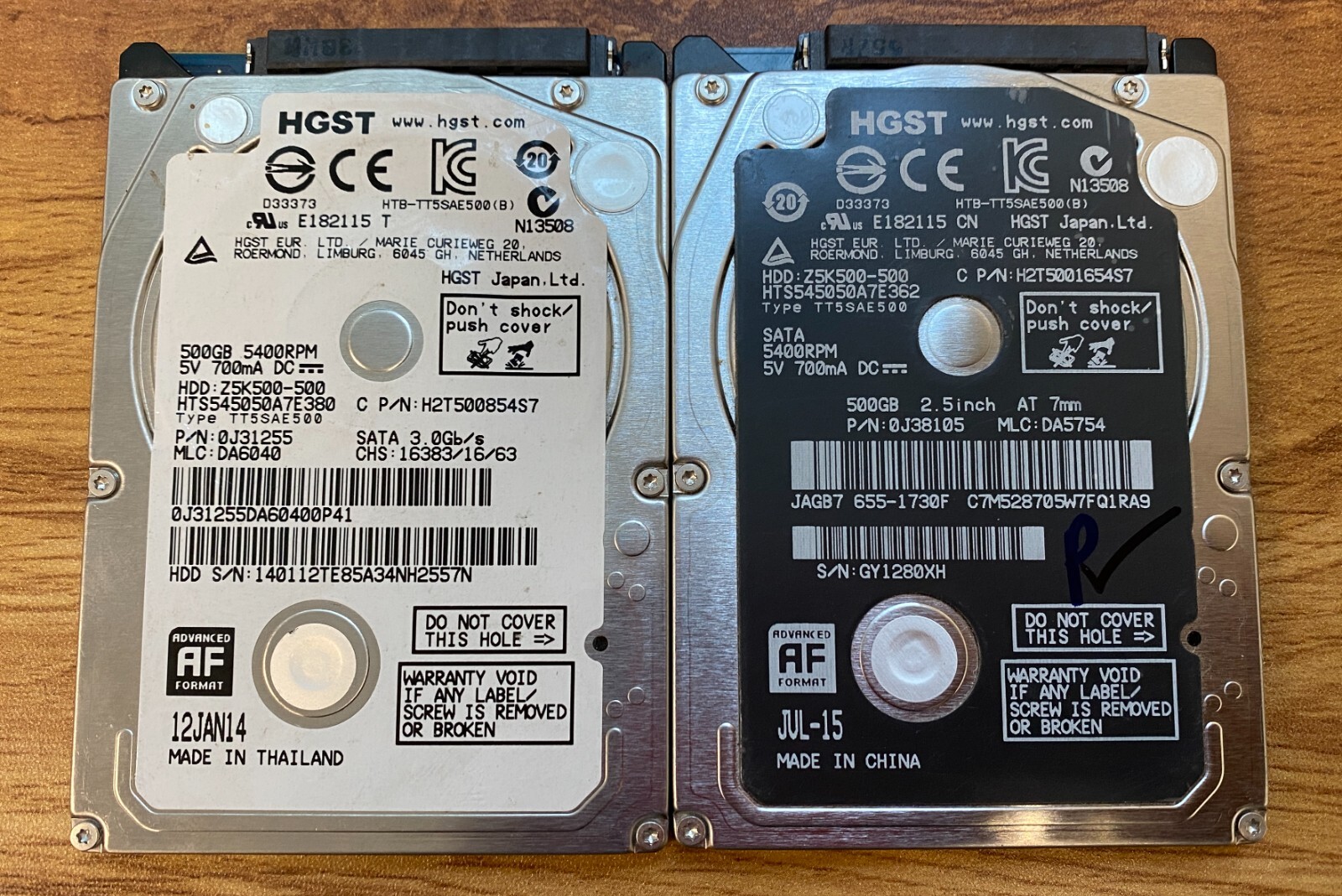 Lot of 2 HGST 500GB 5400RPM 2.5" SATA Hard Drive Z5K500-500 TT5SAE500 ...