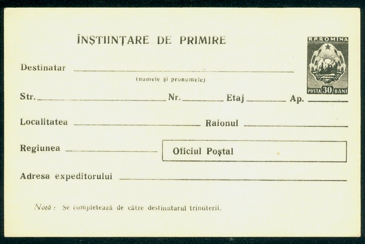 1954 CONFIRMARE DE PRIMIRE,Postal receipt,Romania,card | eBay