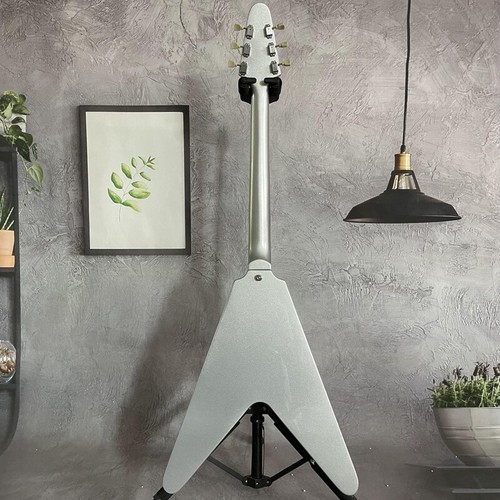 Hot Silver Electric Guitar Solid Body V Shape Black Fretboard Mahogany ...
