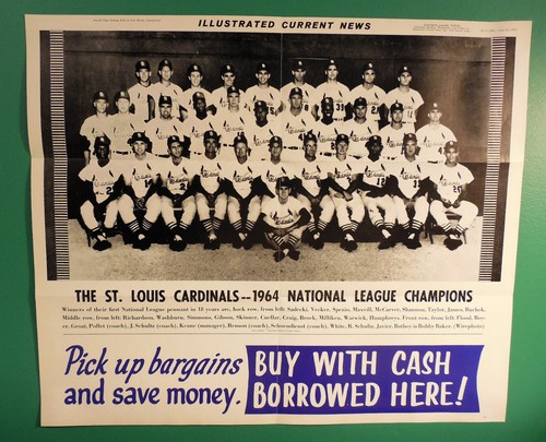 1964 ICN 12x19 Display Poster St Louis Cardinals NL Champs RARE Brock ...