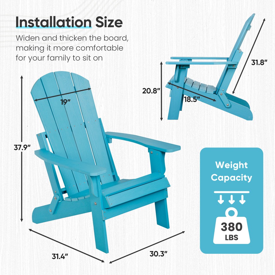 2PCS Folding Adirondack Chairs HIPS Reclining All Weather Resistance ...