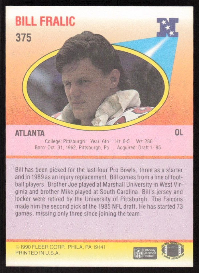 1990 Fleer #375 Bill Fralic | eBay