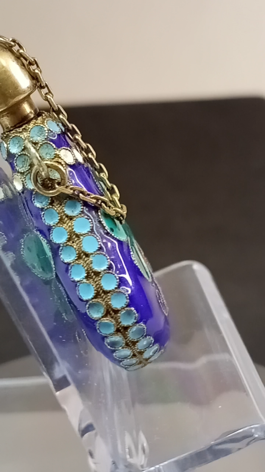 Gold plated Silver 916 PERFUMETTE Cloisonne Enamel Perfume Bottle 1960 ...