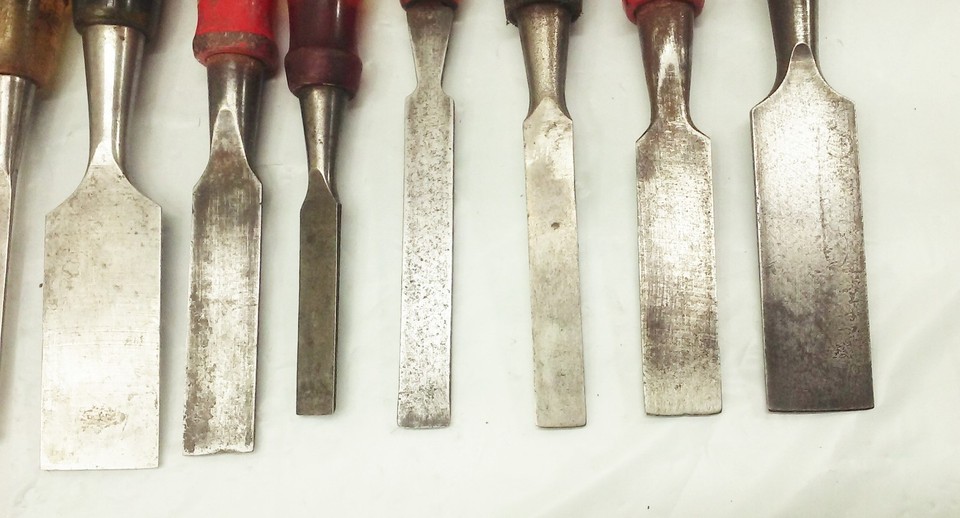 Vtg Bevel edge rubber handle Wood chisel set Tool LOT Stanley Craftsman ...