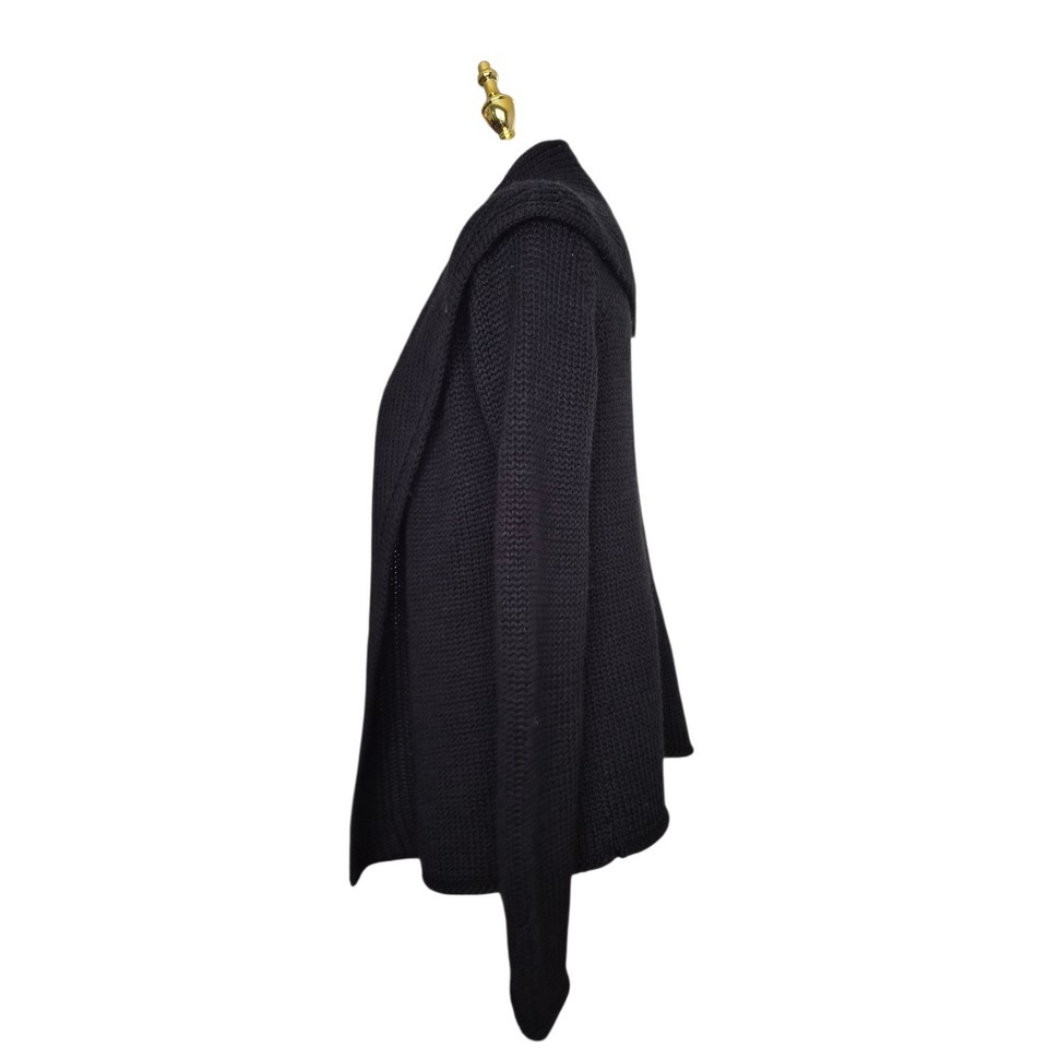 Soft Surroundings Open Front Chunky Knit Shawl Collar Cardigan Blk Wool ...