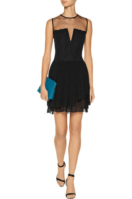 $470 NWT MAJE "Elphage" Mesh Silk Crepe Dress $585 SZ 1 XS Lace Tulle ...
