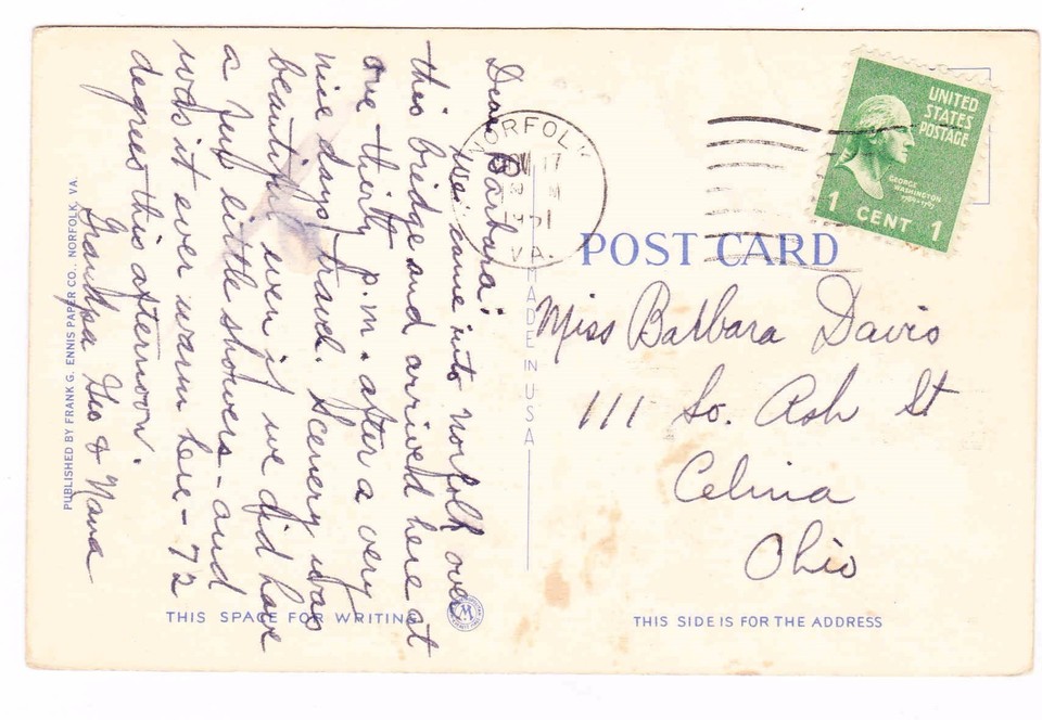 CAMPOSTELLA BRIDGE---NORFOLK VIRGINIA---1951 POSTCARD | eBay