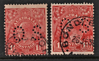 2 stamps, 'OS Perfin' 11/2d Red " King George V " Australia 1913-36 | eBay