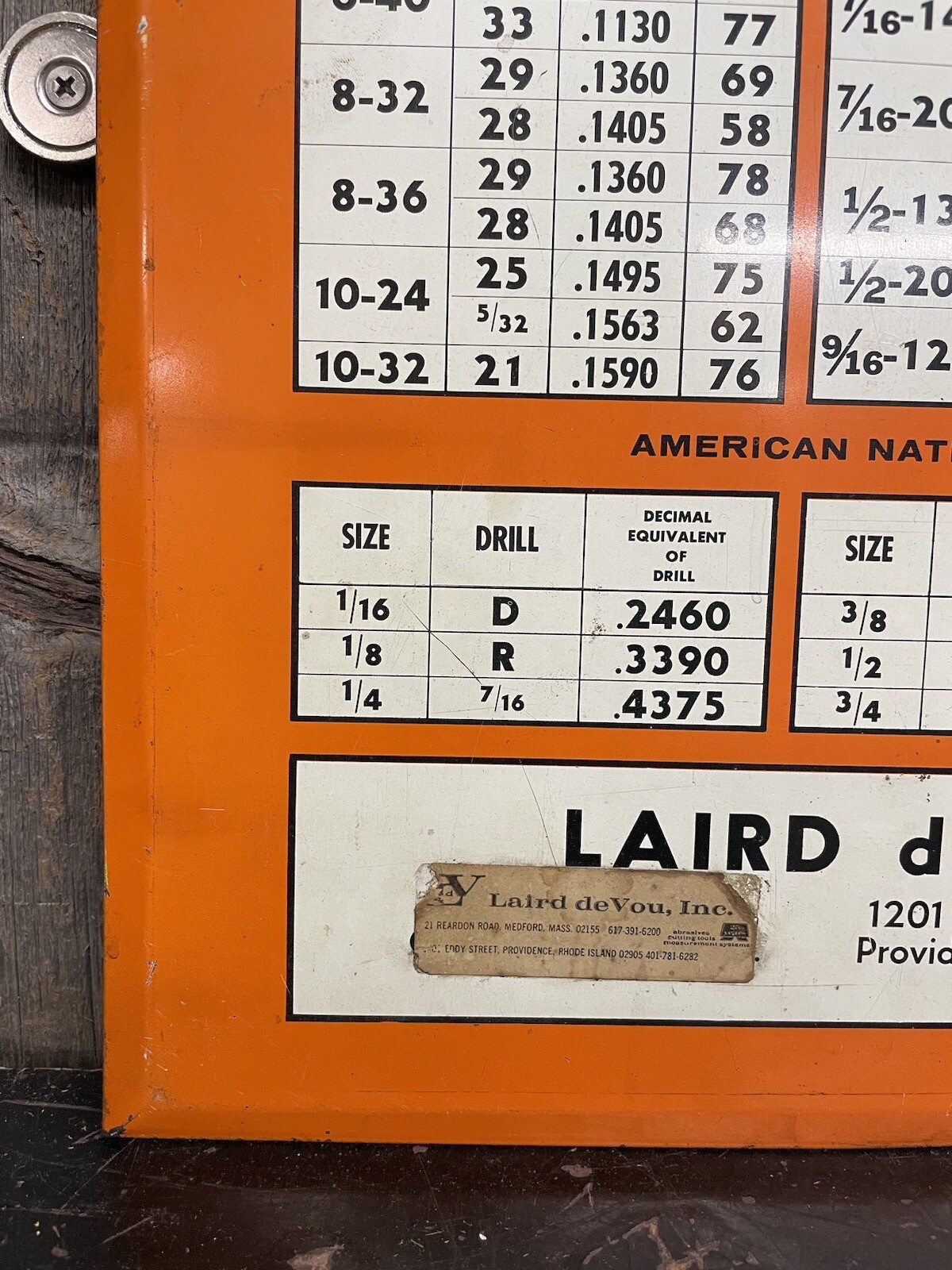 Early Vintage TOC Card Quality Tap Drill & Gages Gas Service Station ...