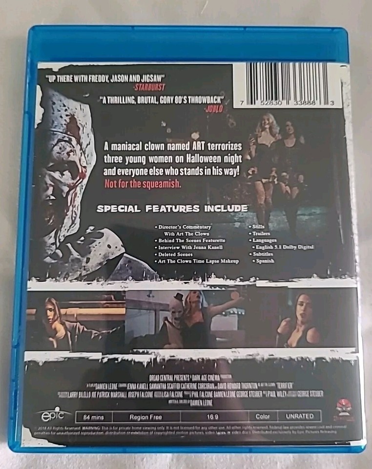 Terrifier (Blu-ray & DVD) Unrated, Region Free - USED 752830338883 | eBay
