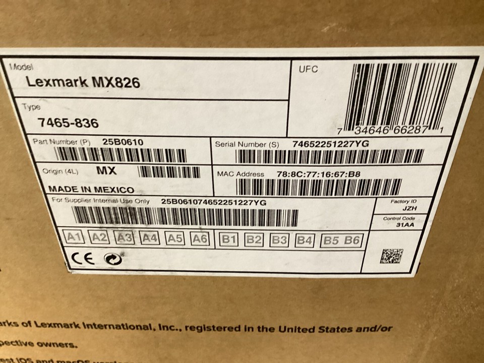 Lexmark MX826ade Multifunction Printer - Duplex, 70 PPM (Monocrhome ...