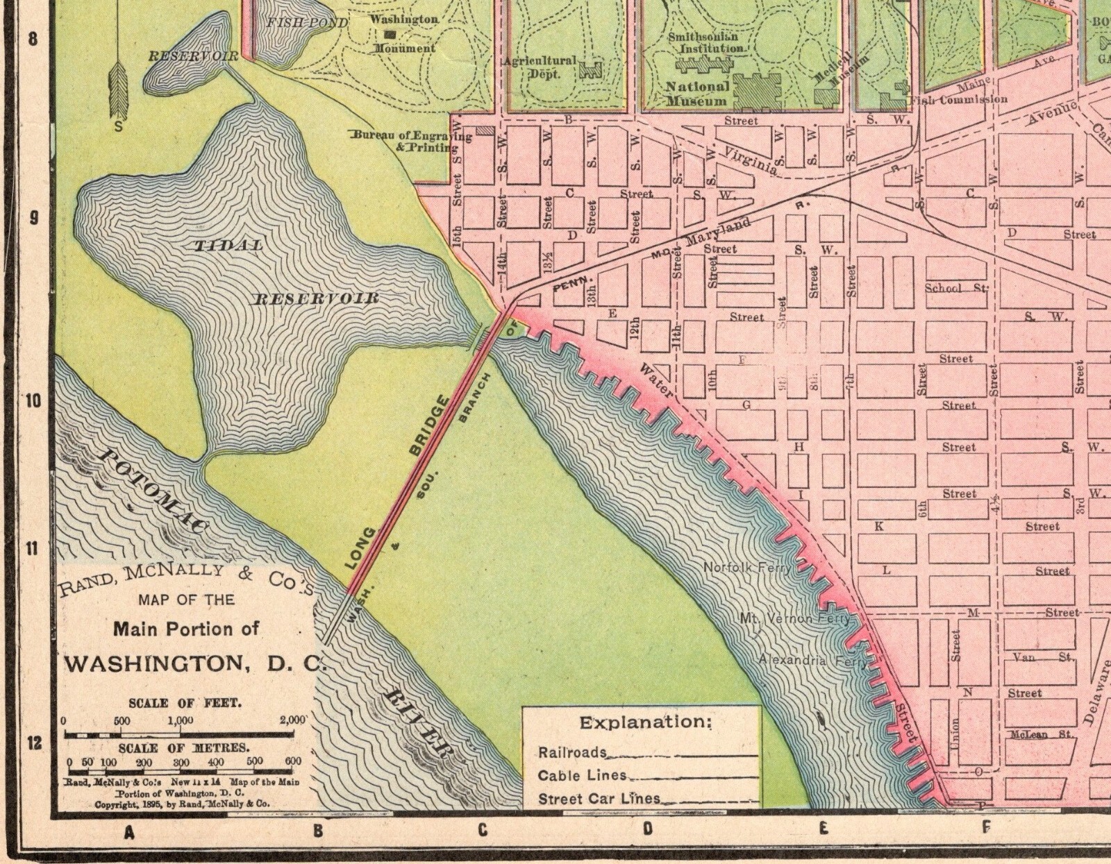 1895 Antique WASHINGTON DC Street Map City Map Of DC Gallery Wall Decor ...