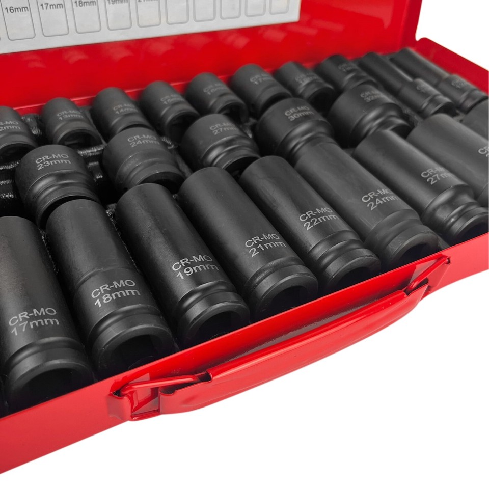 35pcs 1/2" Sq Metric Drive Deep Impact Socket Tool Set Garage Kit 8 ...