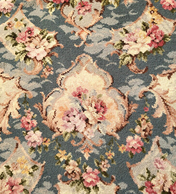 AWESOME Antique Vintage Wool Rug Shabby PINK ROSES Chic BIGELOW STYLE ...