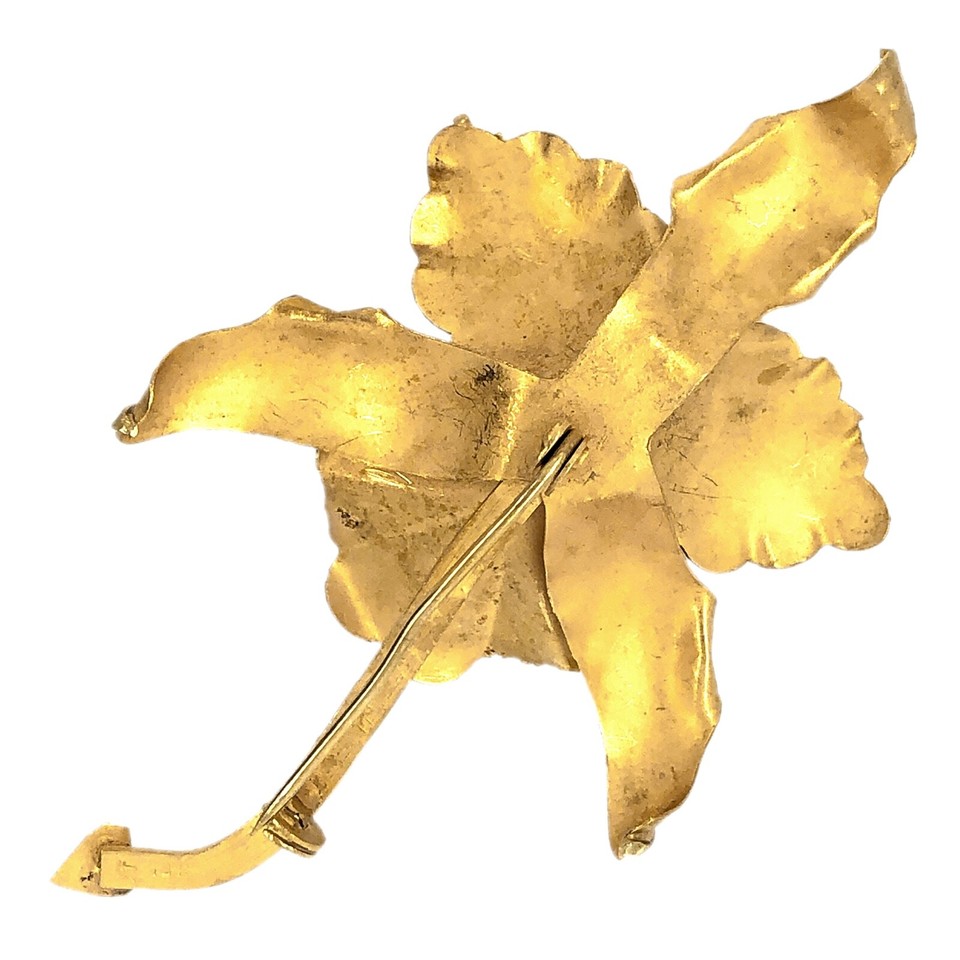 Vintage 18K Yellow Gold Lily Flower with Pearl Brooch / Pin - Estate ...