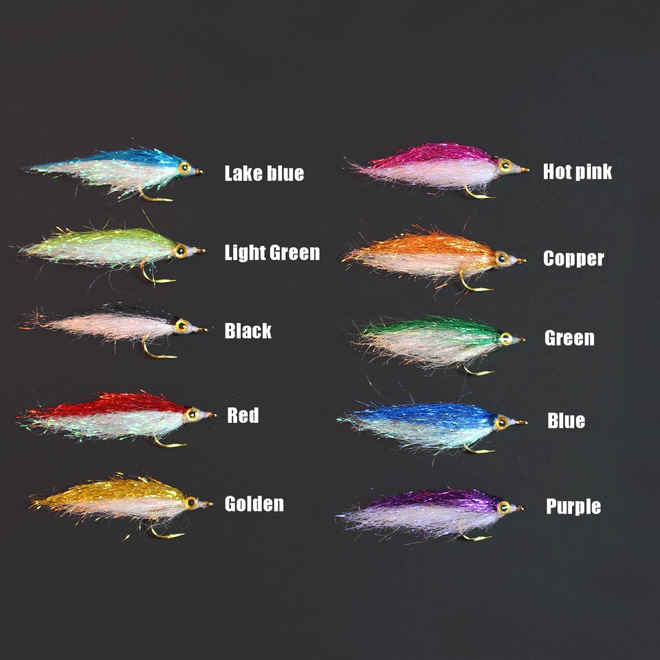 10 pcs Ice Dub UV Polar Fry Slowly Sinking Salmon Trout Minnow Fly ...
