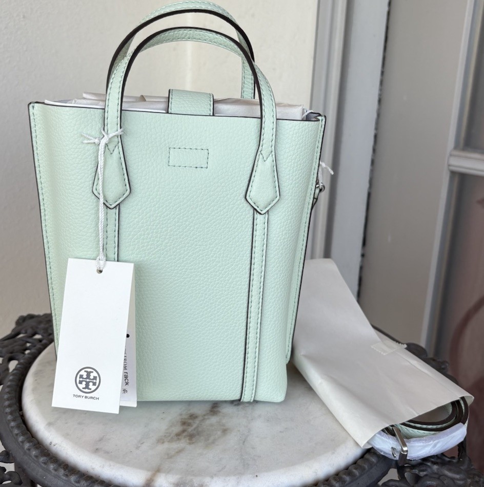NWT Tory Burch Mini Perry Tote Crossbody Leather Meadow Mist Color ...