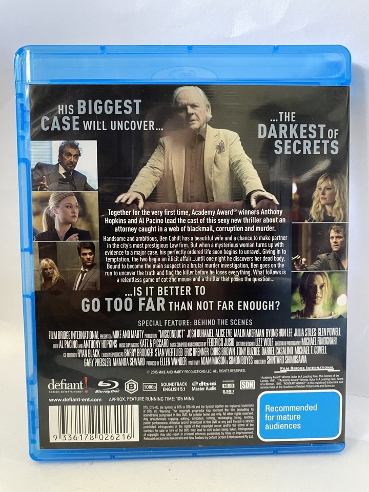 MISCONDUCT - Josh Duhamel, Alice Eve, Anthony Hopkins, Al Pacino - BLU ...