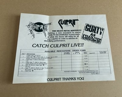 CULPRIT VINTAGE Heavy Metal Rap Sheet and Merchandise Page | eBay