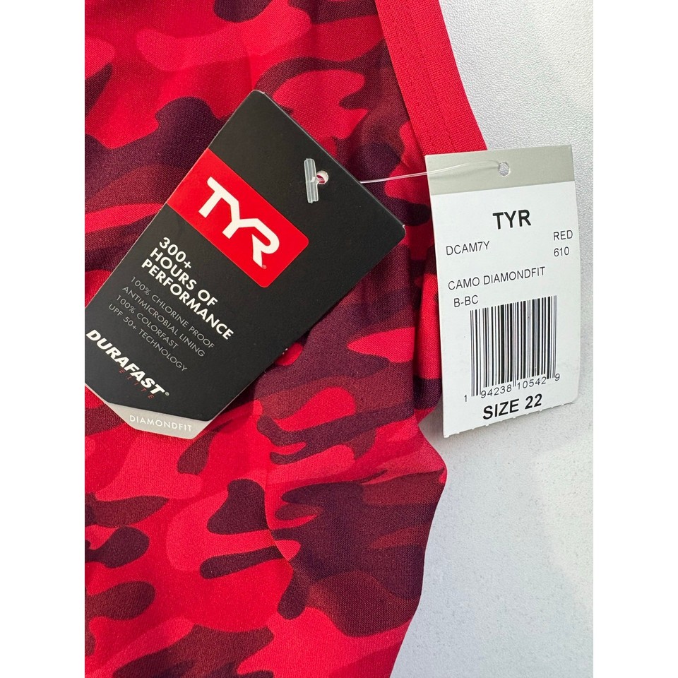 TYR Girls Durafast Elite Diamondfit Swimsuit Red Camo Size 22 One Piece ...