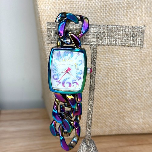Betsey Johnson Womens Iridescent Oil Slick Chain Link Watch Not Tested ...