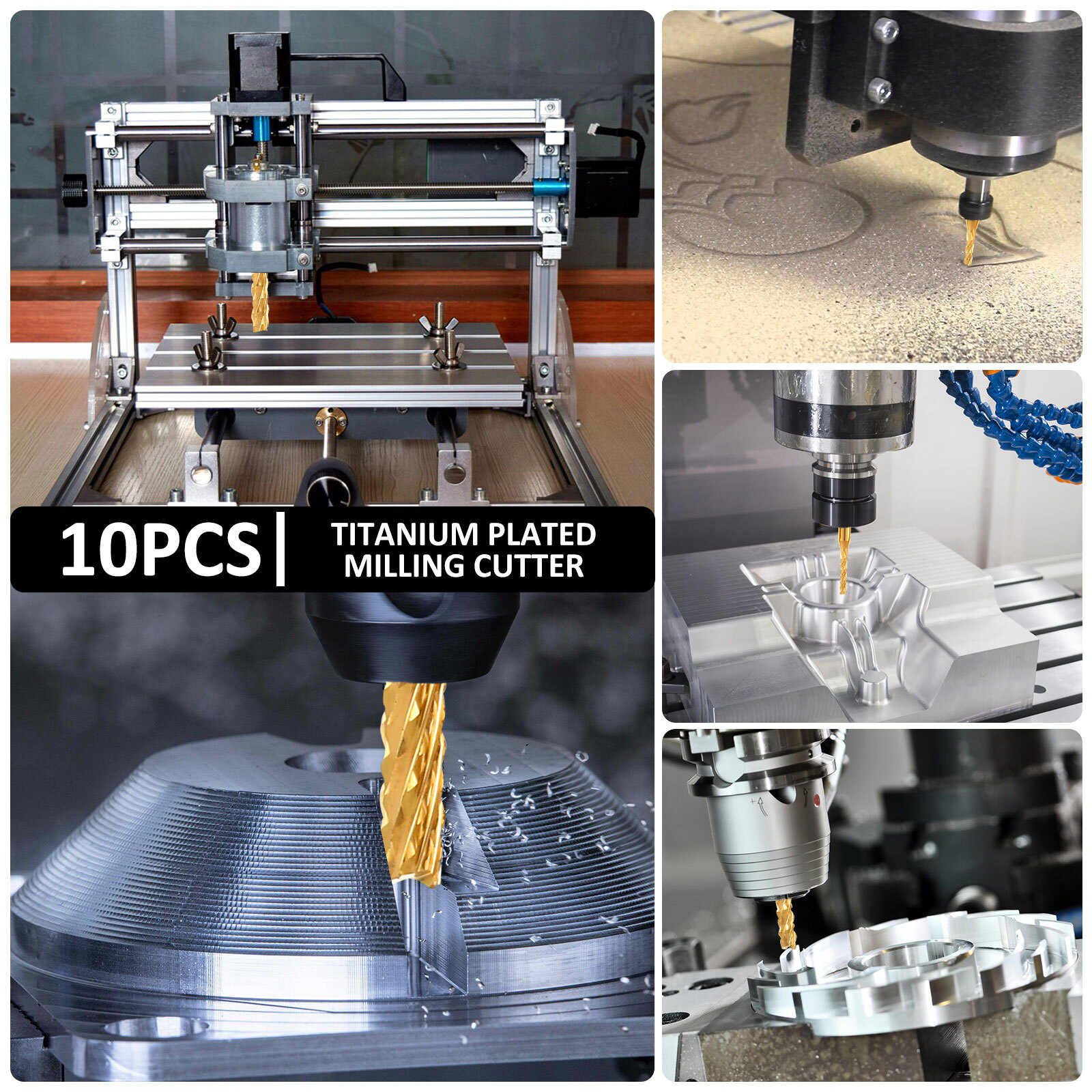 10Pcs End Mill Bits Set Titanium Coated Tungsten Steel 0.8-3.175MM ...