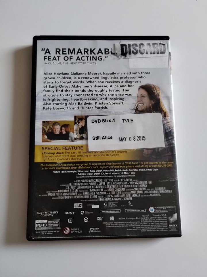 Still Alice (DVD, 2014) Julianne Moore, Alec Baldwin, Kristen Stewart ...