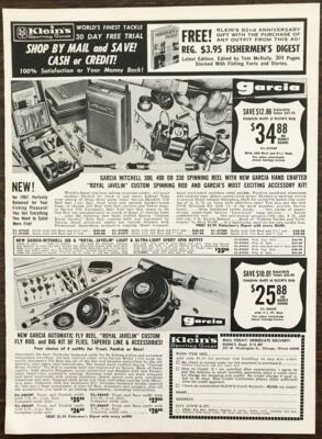 1967 Klein's Sporting Goods Chicago Print Ad Garcia Rods Reels Lures ...